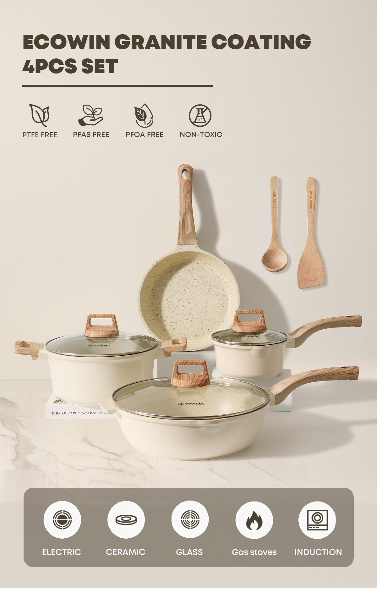 Ecowin 【Buy 4 get 9 】Non-Stick Coating Cookware Set Non PFAS & PTFE ...