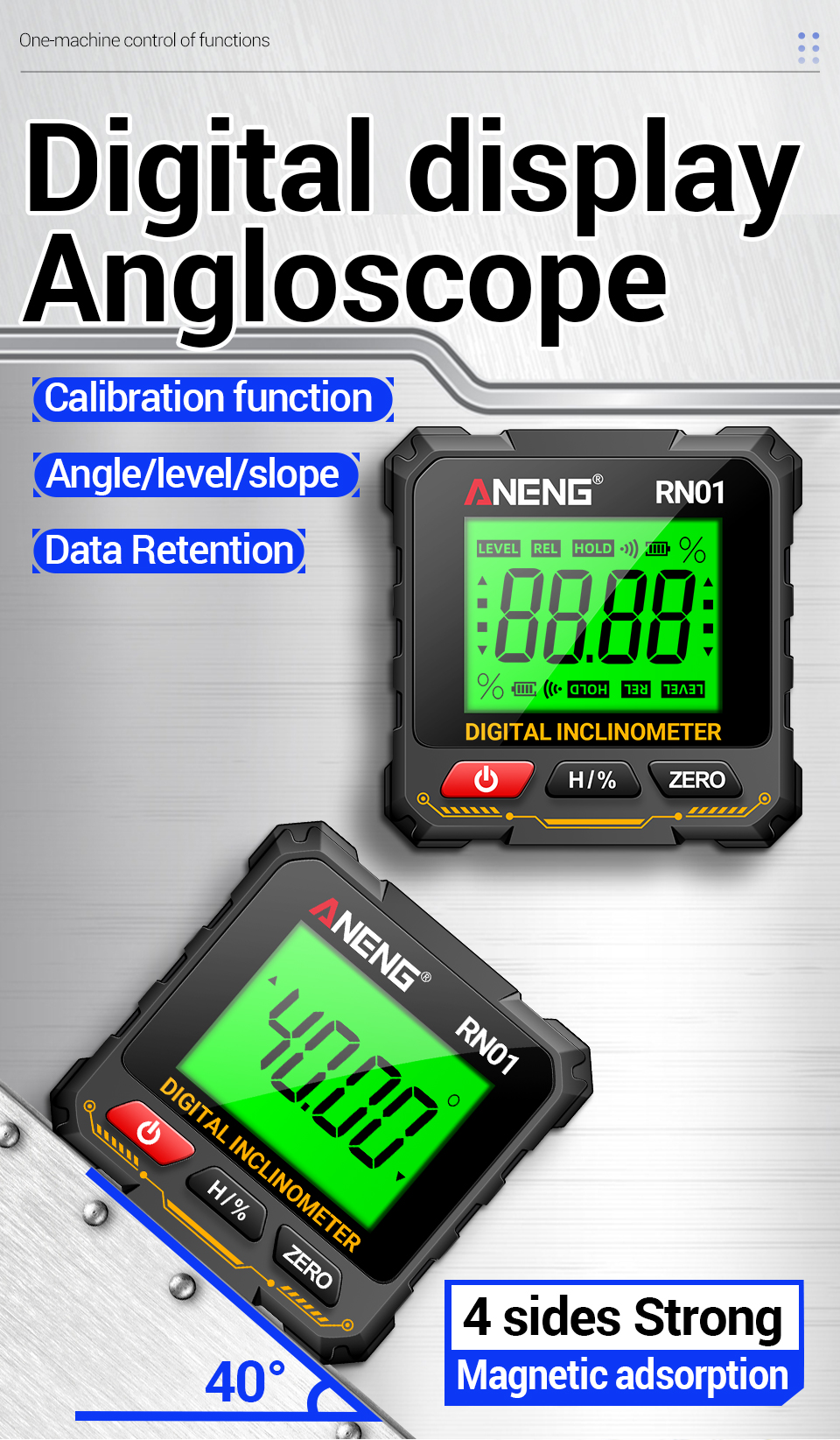 ANENG RN01 Digital Protractor Inclinometer 360 Degree Mini Angle Finder ...