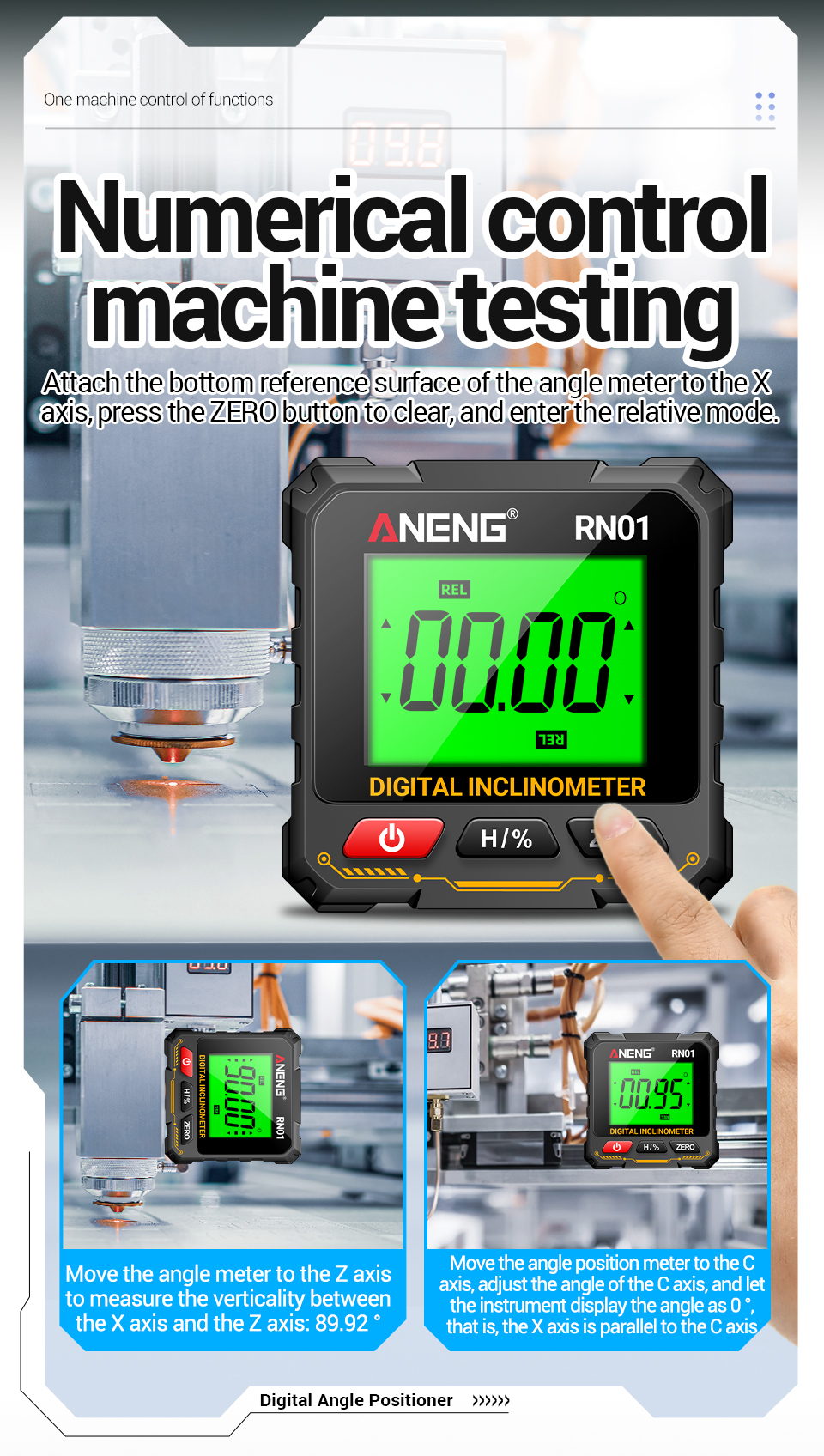 ANENG RN01 Digital Protractor Inclinometer 360 Degree Mini Angle Finder ...