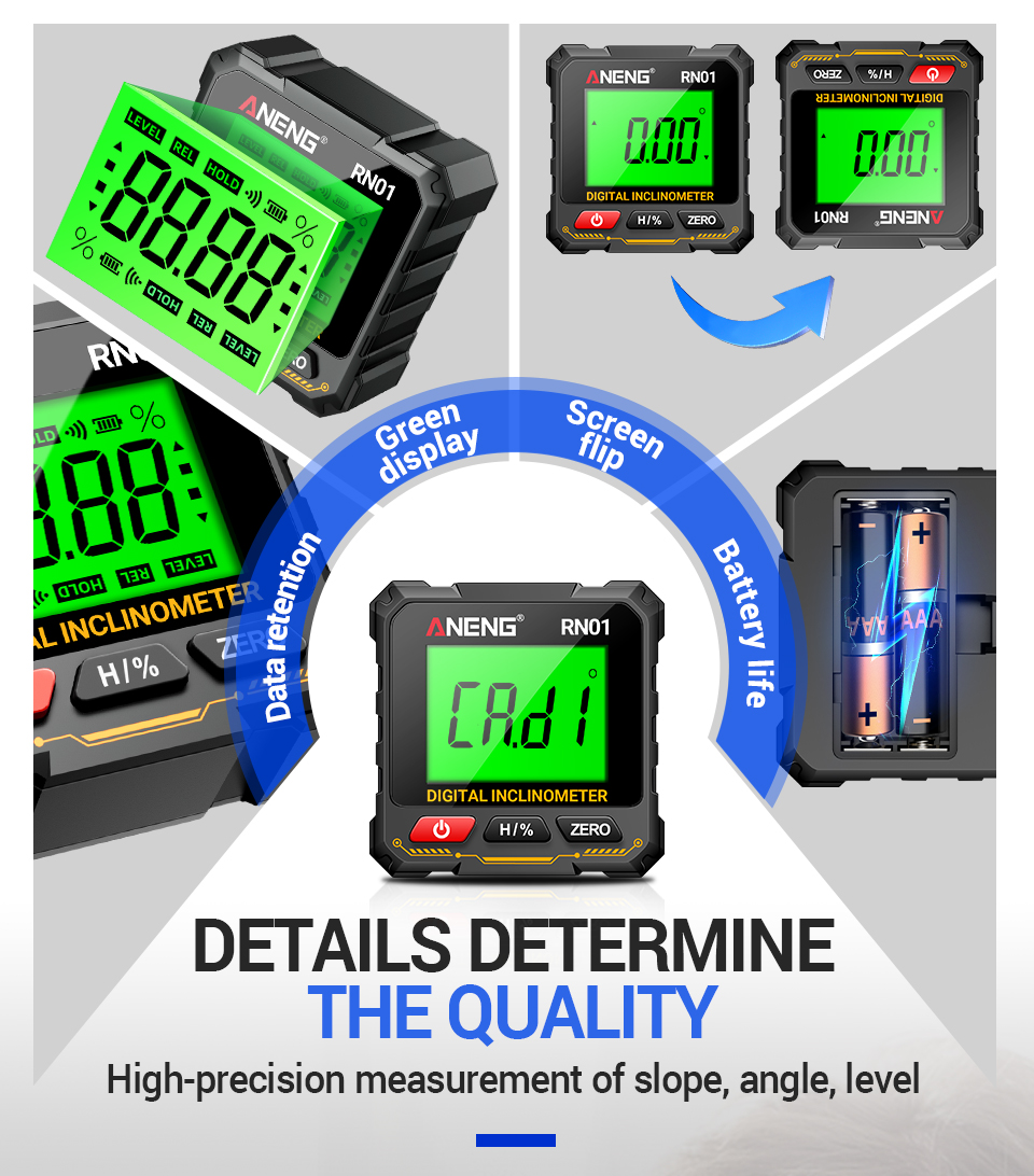 ANENG RN01 Digital Protractor Inclinometer 360 Degree Mini Angle Finder ...