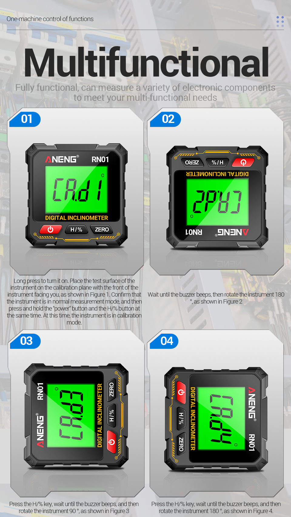 ANENG RN01 Digital Protractor Inclinometer 360 Degree Mini Angle Finder ...