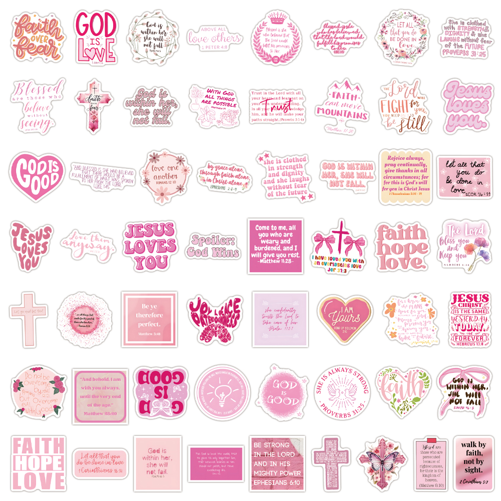 114PCS Pink Bible Jesus Christian Stickers DIY Laptop Phone Guitar Cup ...