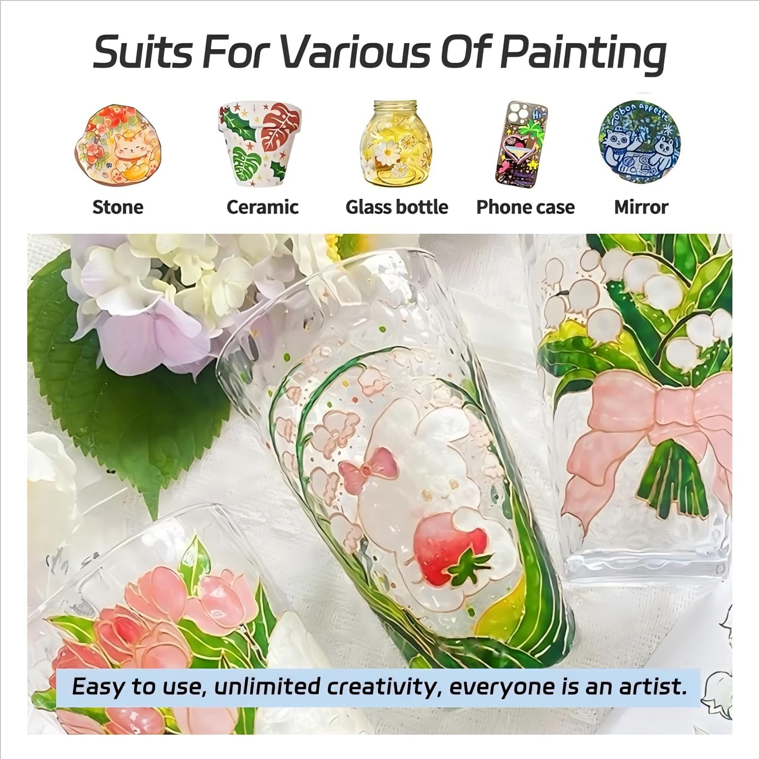 Colorful Glass Paint Kit - 12 Colors (0.42oz/12ml Each) | Stained Glass ...