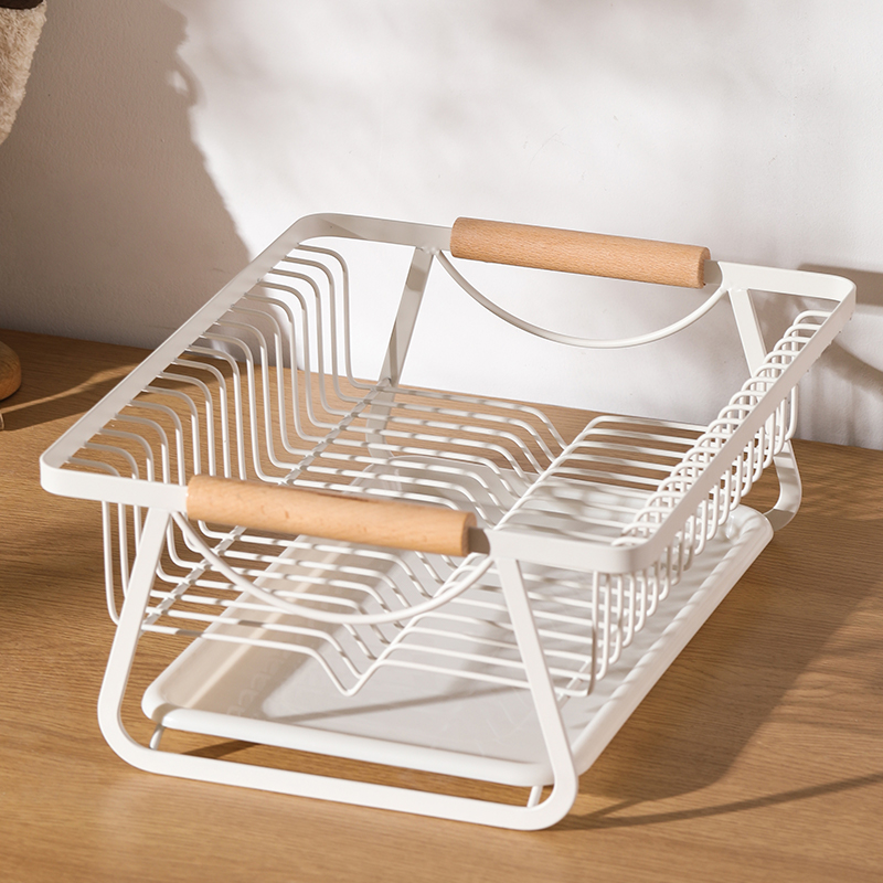LivinEase Dish Rack Dual Wood Handle-Heavy Duty Carbon Steel Removable ...