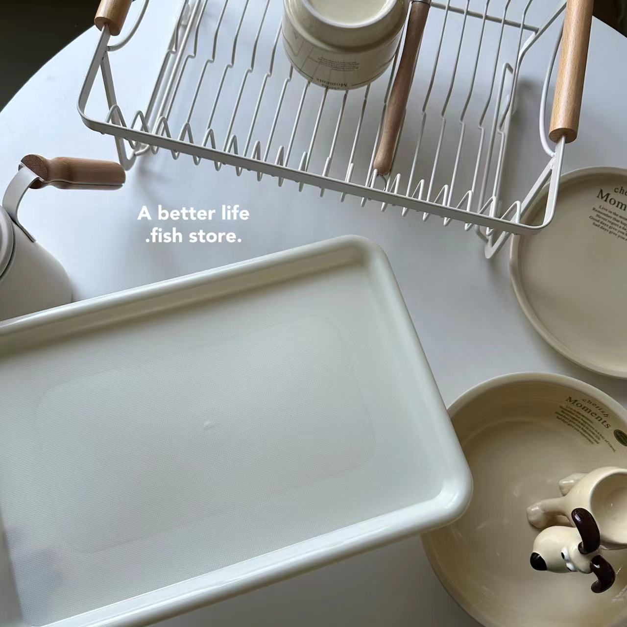 LivinEase Dish Rack Dual Wood Handle-Heavy Duty Carbon Steel Removable ...