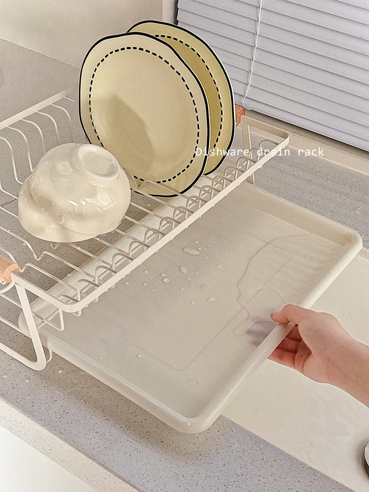 LivinEase Dish Rack Dual Wood Handle-Heavy Duty Carbon Steel Removable ...