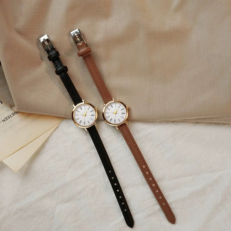 Women’s Small Dial Quartz Watch – Slim Leather Strap, Korean Retro ...