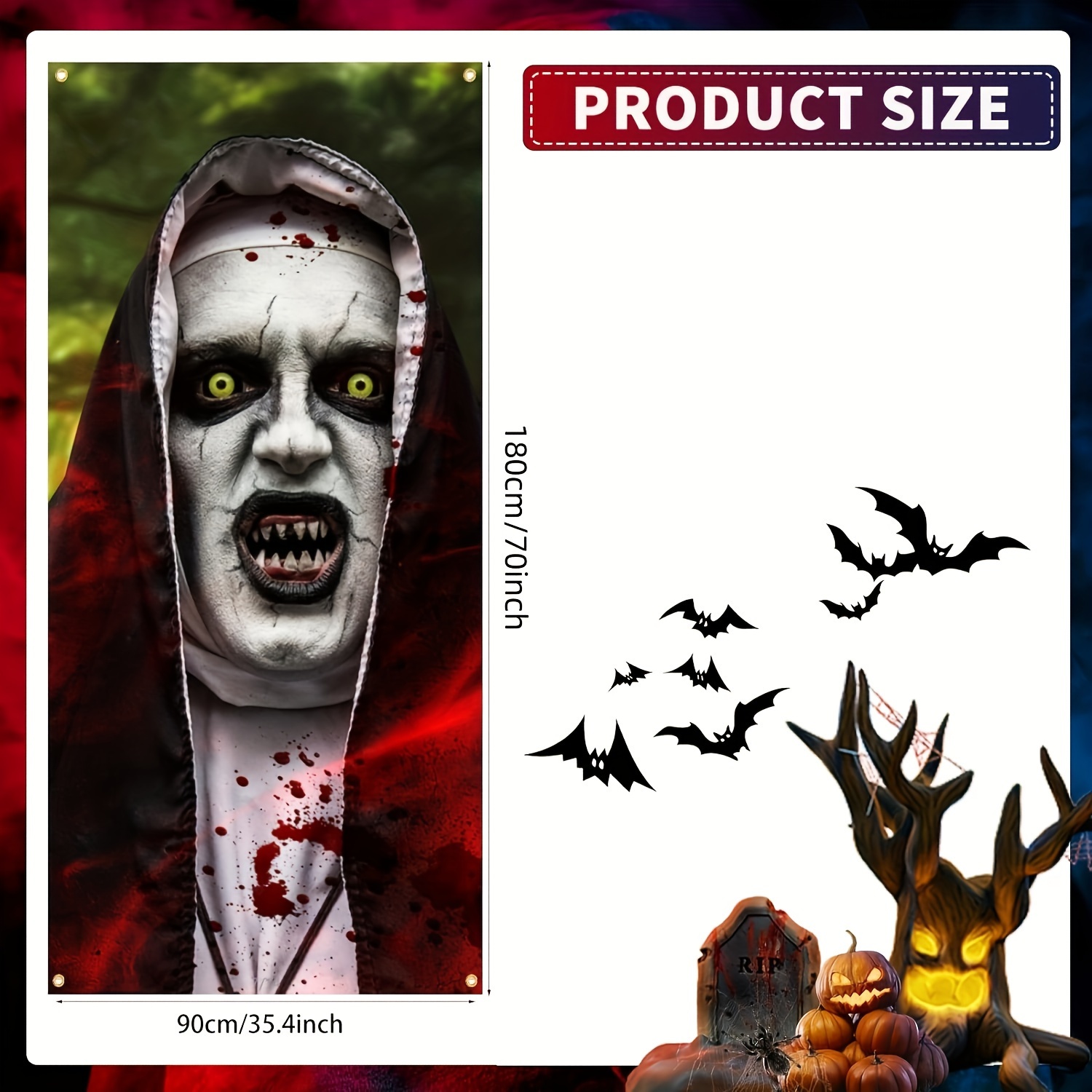 Halloween 3D Nun Door Banner – Lifelike Horror Character Decor, Scary ...