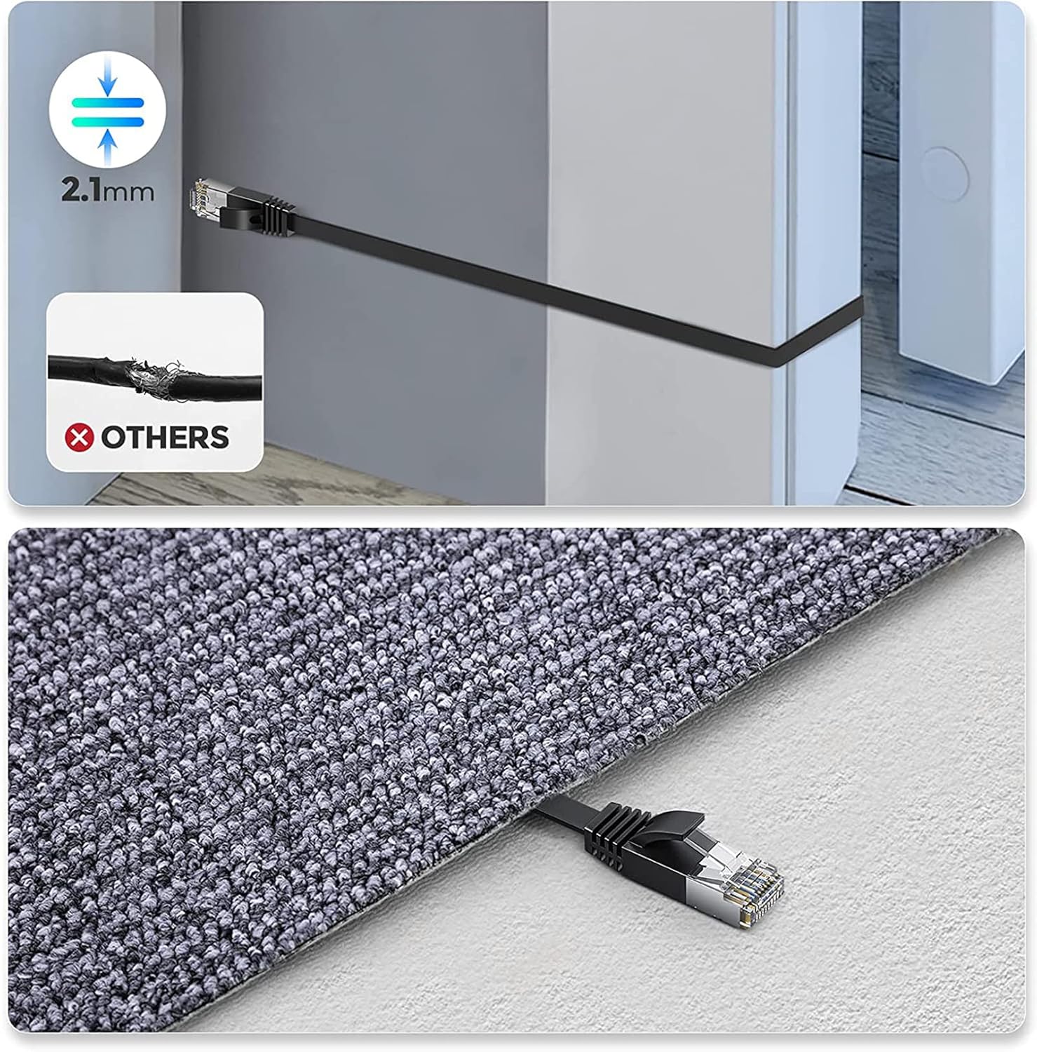 Flat Cat6 Ethernet Cable 20M 1000Mbps Internet RJ45 LAN Cable for ...