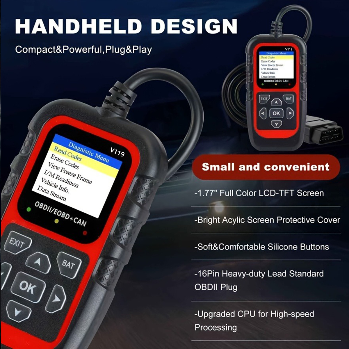 V119 OBD II CAN diagnostic tool, an advanced car engine error number ...