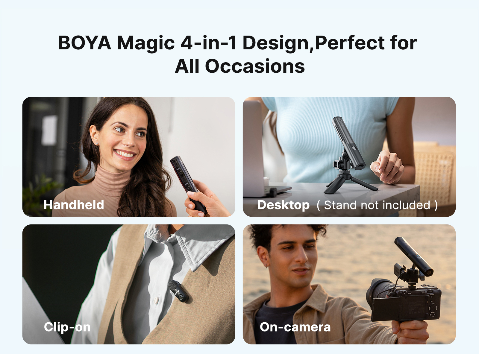BOYA Magic Wireless Microphone 4 forms in 1 Mini Mic AI Noise Cancellation Transformable ...
