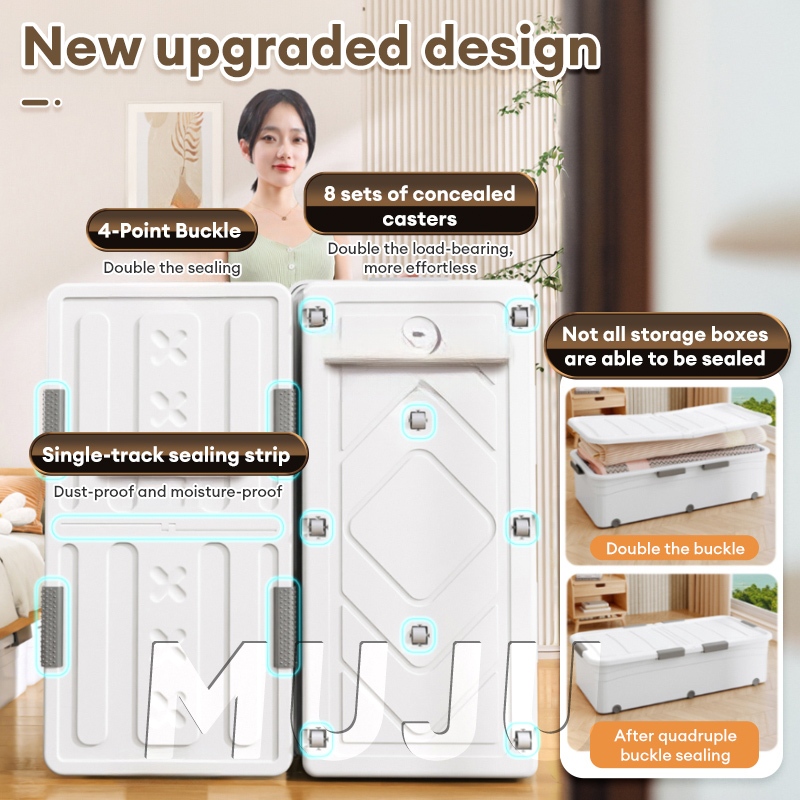 【COD】Under Bed Storage Box With Wheels Oversize Flat Clothes Organizer ...