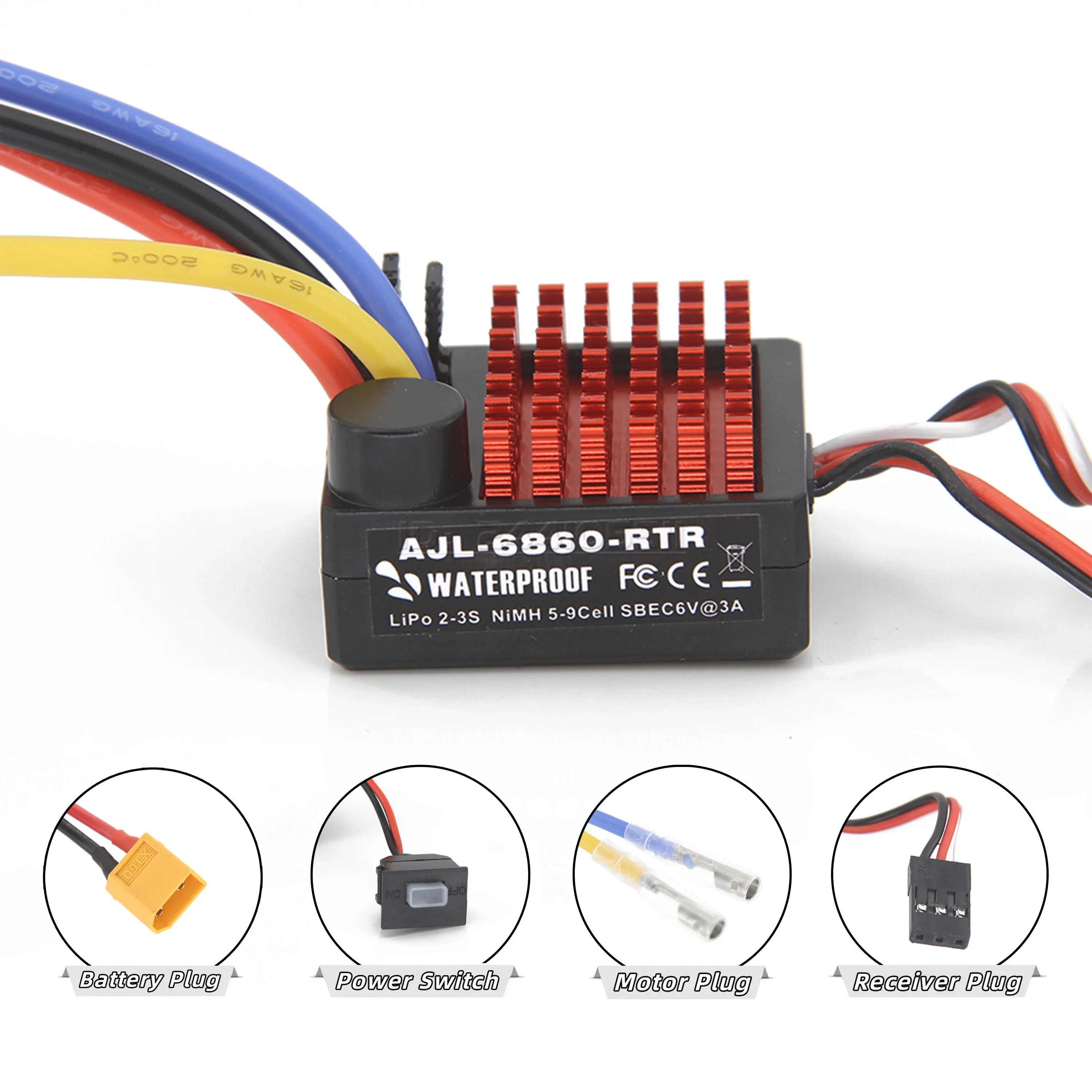 60A Waterproof Brushed ESC 6V/3A BEC Built-in 3 Modes T/XT60/Tamiya 2 ...