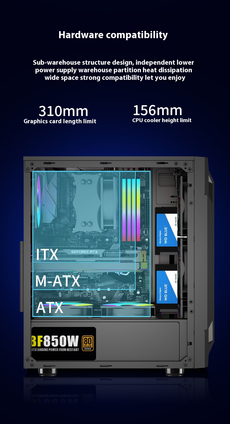 INPLAY Pc Case with Fans Computer Gaming Desktop Matx Table Tempered ...