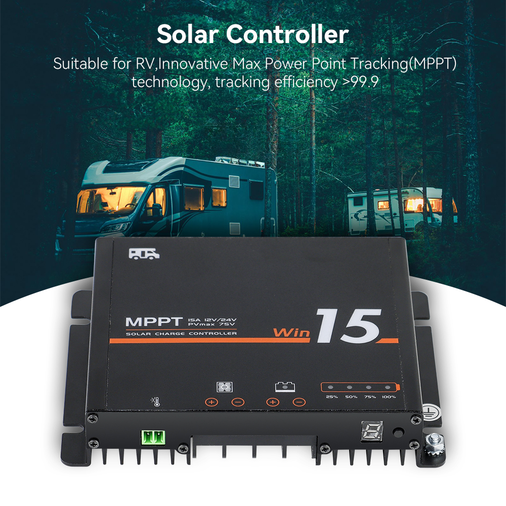 PowMr MPPT 15A RV Solar Controller 12V/24V System Max PV Input 75Voc ...