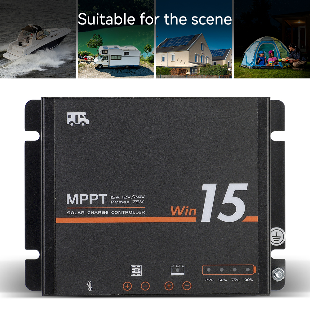 PowMr MPPT 15A RV Solar Controller 12V/24V System Max PV Input 75Voc ...
