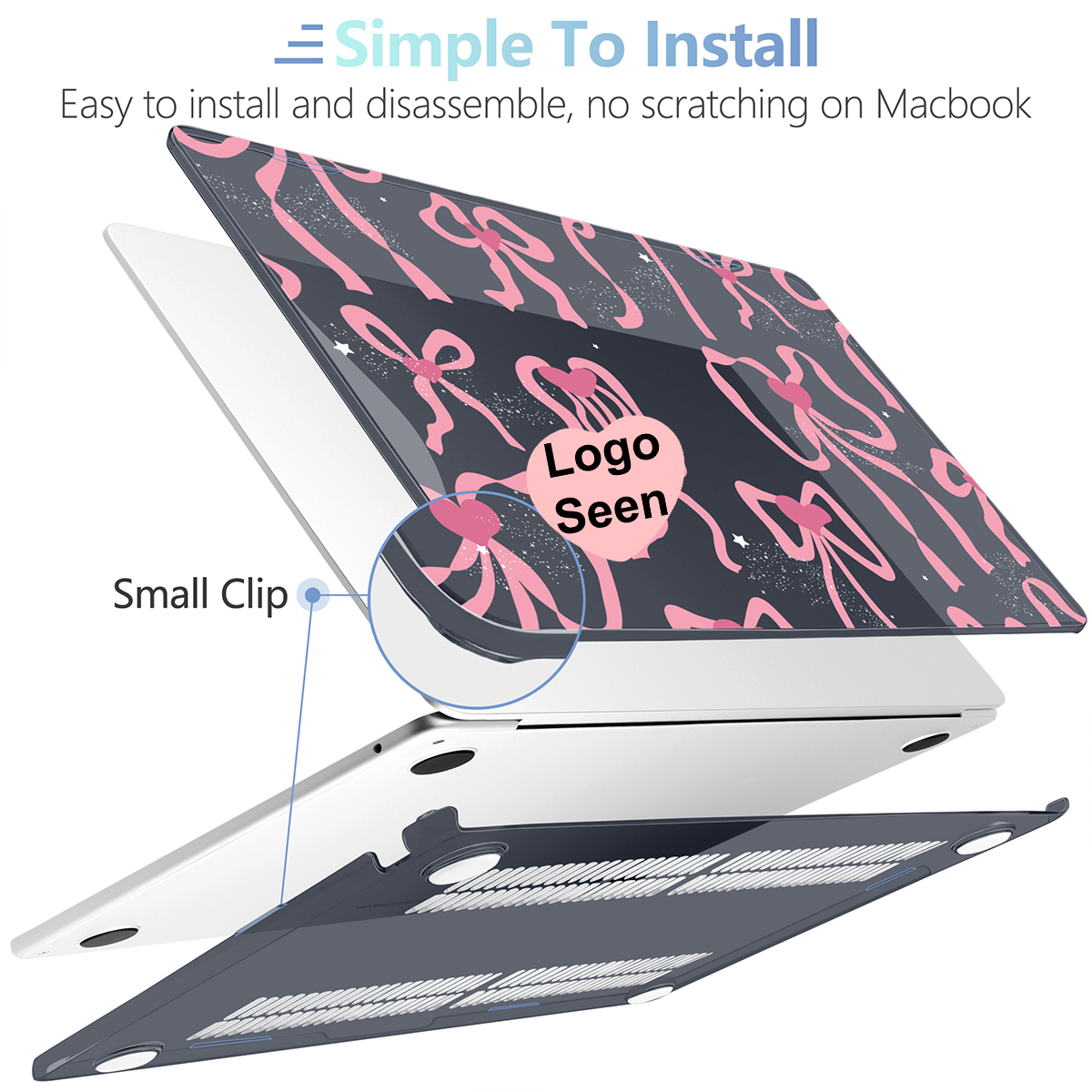 4 in 1 Crystal love Bow Printed Case For MacBook Air 15 13" Pro 14 16 ...