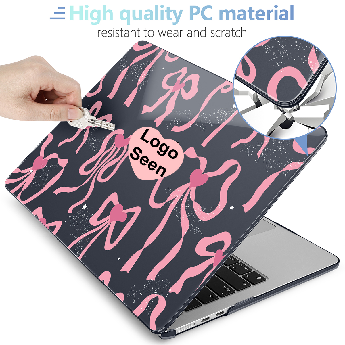 4 in 1 Crystal love Bow Printed Case For MacBook Air 15 13" Pro 14 16 ...