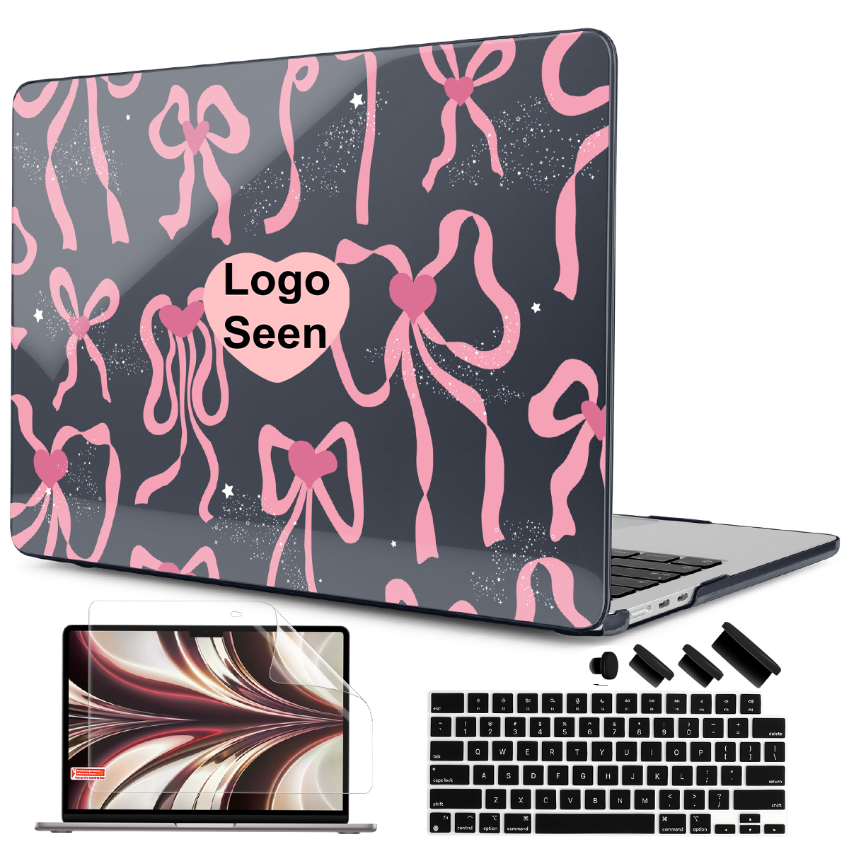 4 in 1 Crystal love Bow Printed Case For MacBook Air 15 13" Pro 14 16 ...