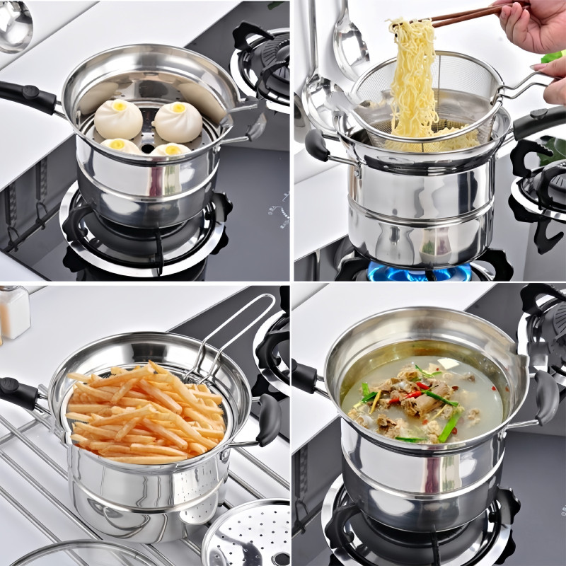 3 in 1 Multifunctional Stainless Steel Steamer Frying Pan Cooking Pan ...