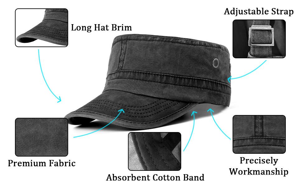 PROT Washed Cotton Military Caps Unisex Adjustable Cadet Army Cap ...
