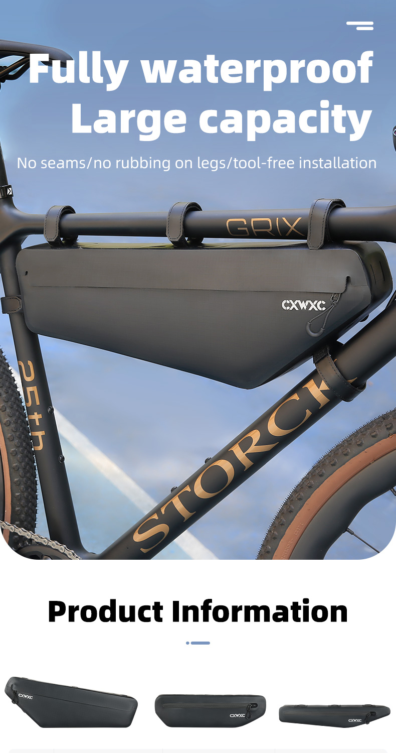 CXWXC 1.8L/3L/4L Fully Waterproof Bicycle Triangle Bag Bike Frame Front ...