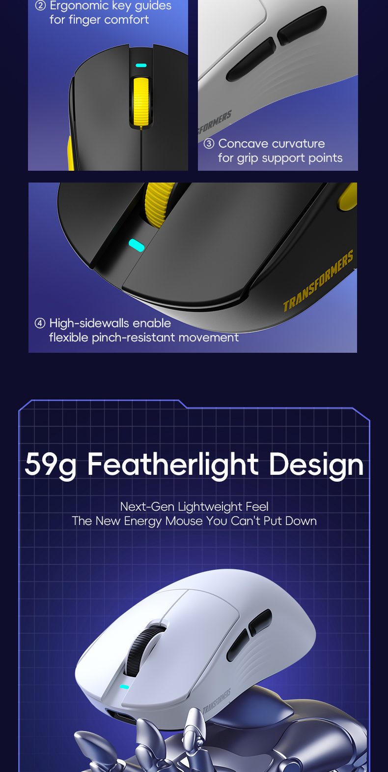 Transformers GM04 Ergonomic Wireless Mouse Paw3311 Buletooth Three Mode ...