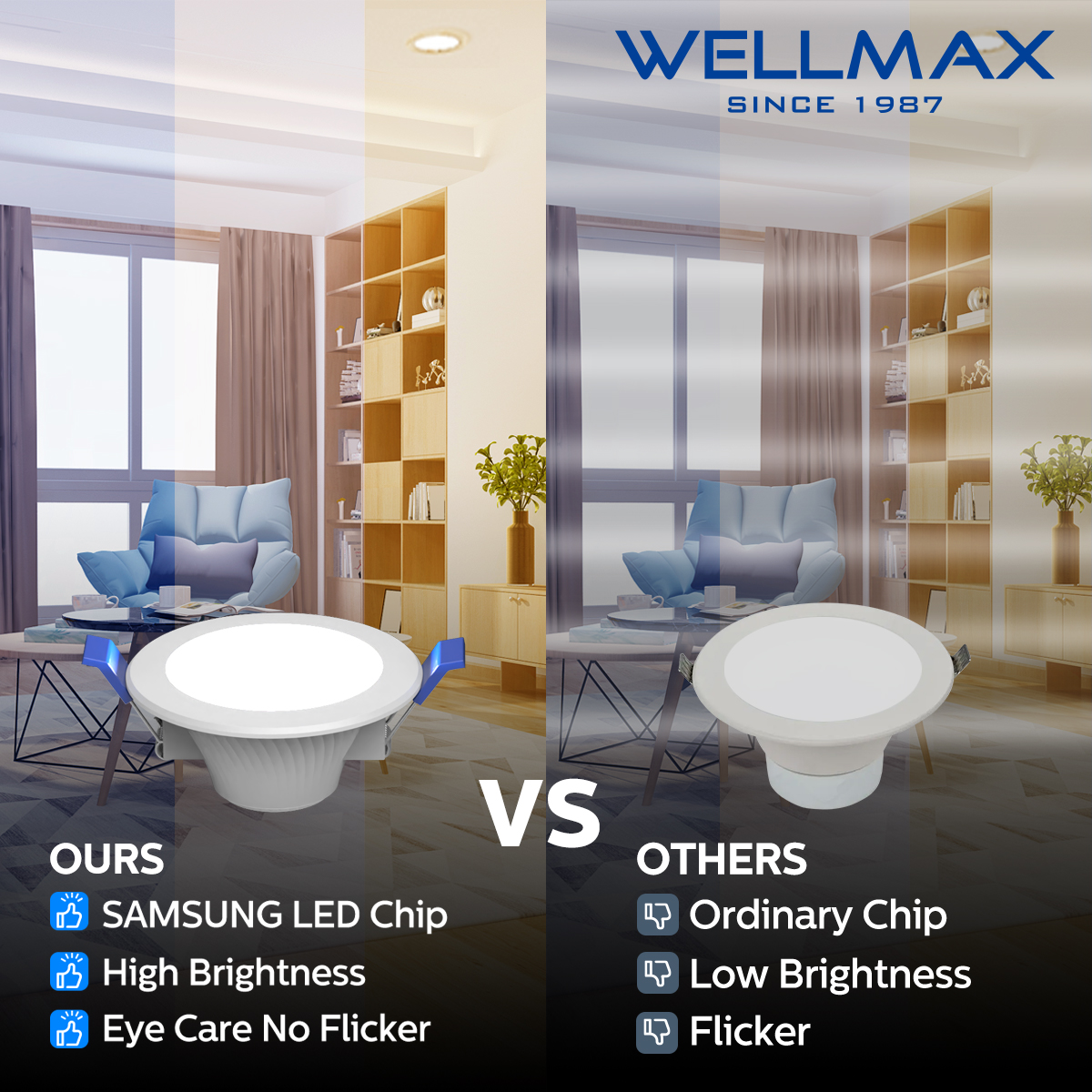 WELLMAX 3 Colors Downlight Adopt SAMSUNG LED Chip Recessed Ceiling Light 7W-15W | Shopee Philippines