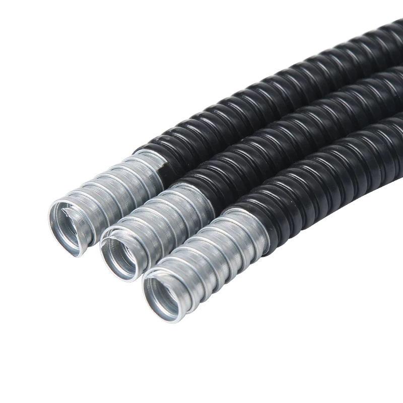 Black plastic-coated metal flexible hose, wire and cable conduit ...