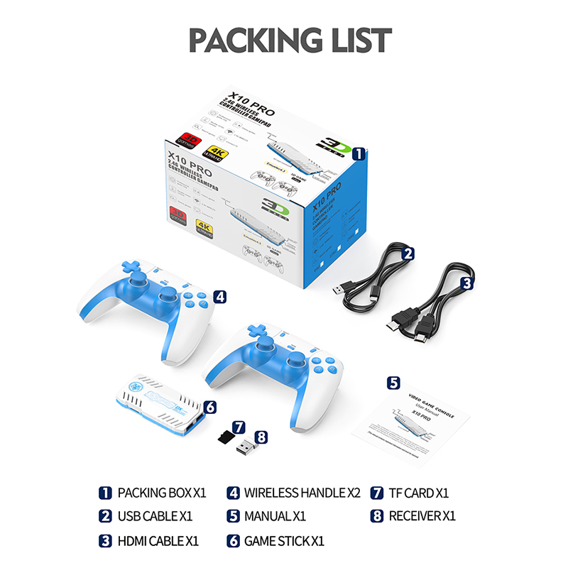 NEW 128G Game Stick X10 Pro 4K Video TV Game Console Wireless Gamepads ...