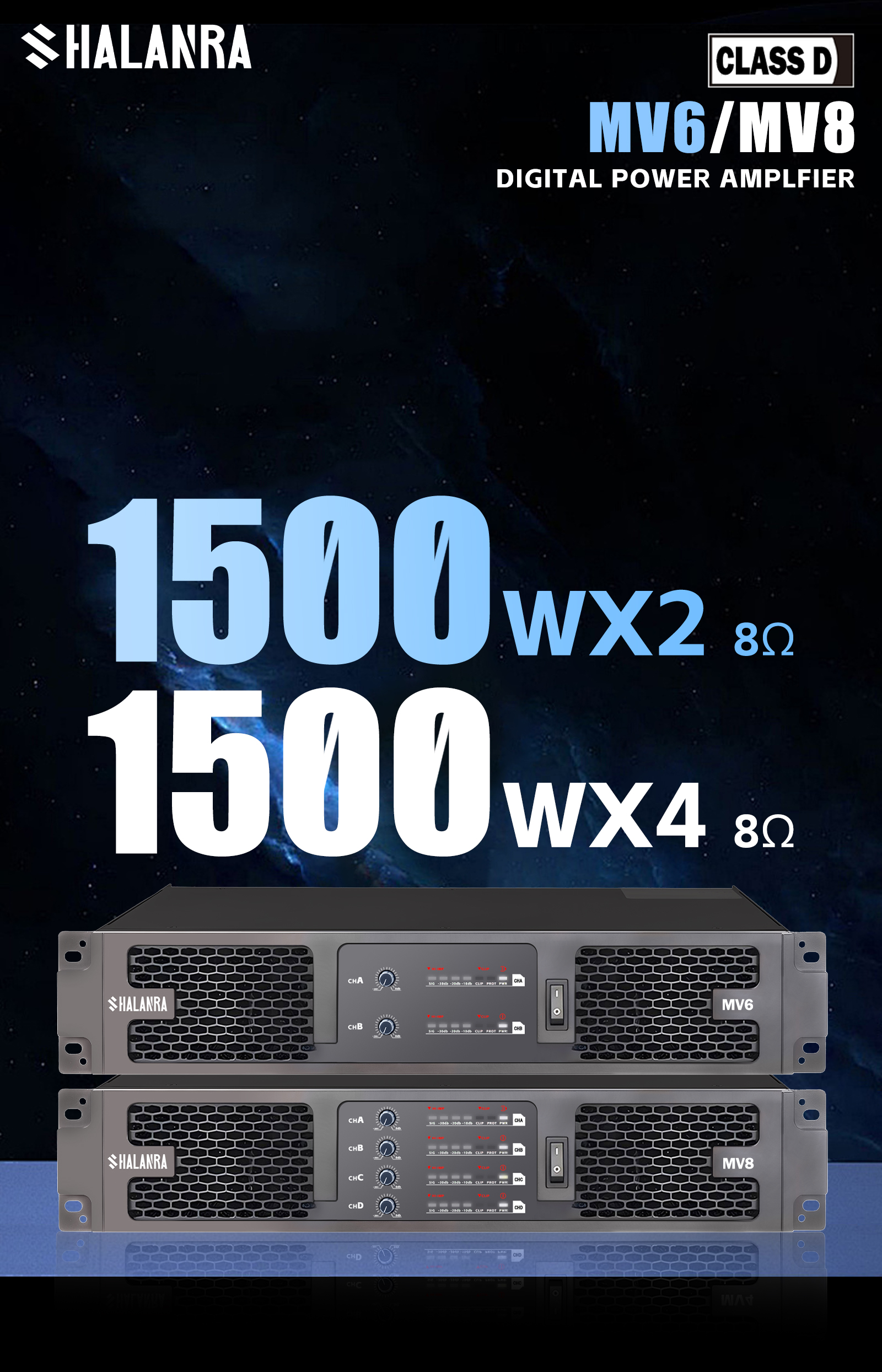 SHALANRA MV8 audio amplifier 2/4 channels 8ohm 1500 watt ClassH ...