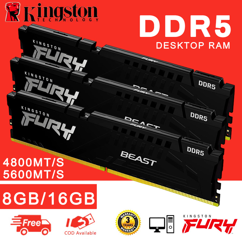 Kingston Fury Beast DDR5 Desktop RAM 8GB / 16GB 4800MT/S / 5600MT/S Gaming Memory For PC ...