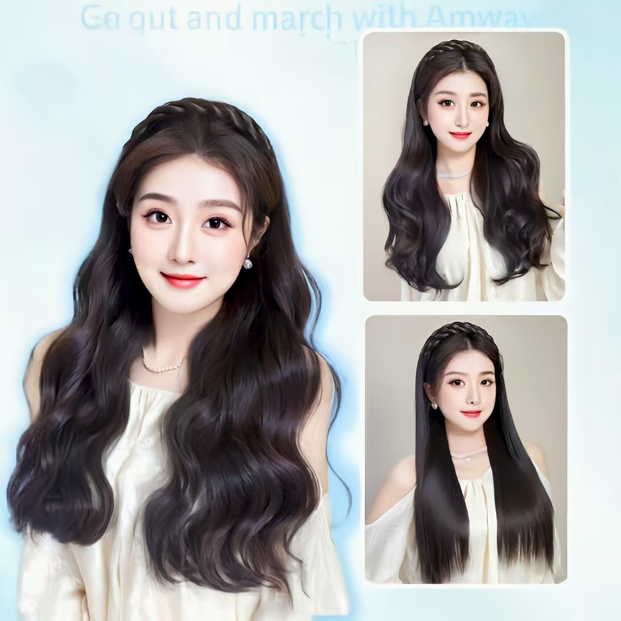 Long Curly Hair Korean Half-head Wig Woman's Twist Braid Headband with ...