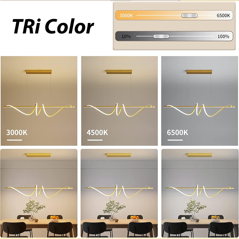 Tri Color Ceiling Chandelier LED Gold Color Hanging Light for Kitchen ...