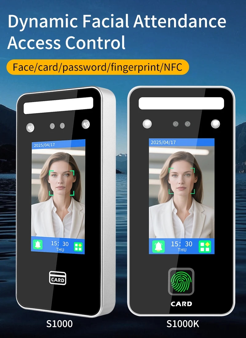 Wall Mount Dynamic facial Recognition Attendance Access Control Machine 1000 Face for Security ...