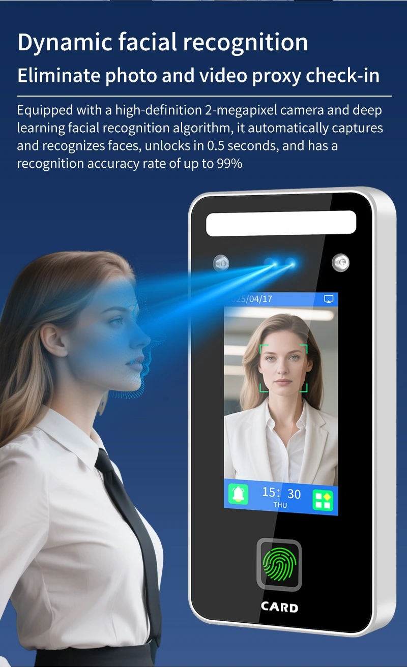 Wall Mount Dynamic facial Recognition Attendance Access Control Machine 1000 Face for Security ...