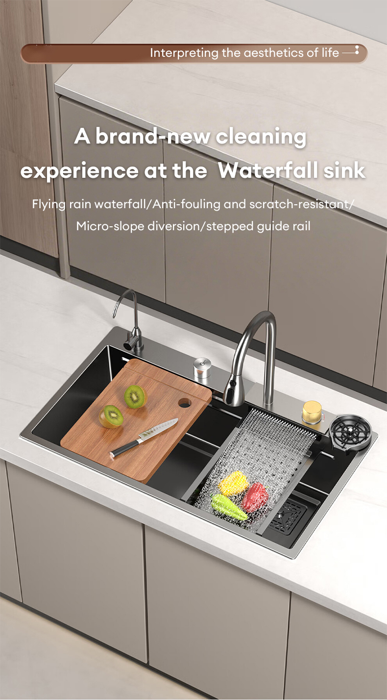 GAA SUS304 Stainless Steel Sink Kitchen Sink with Waterfall Pull-out ...
