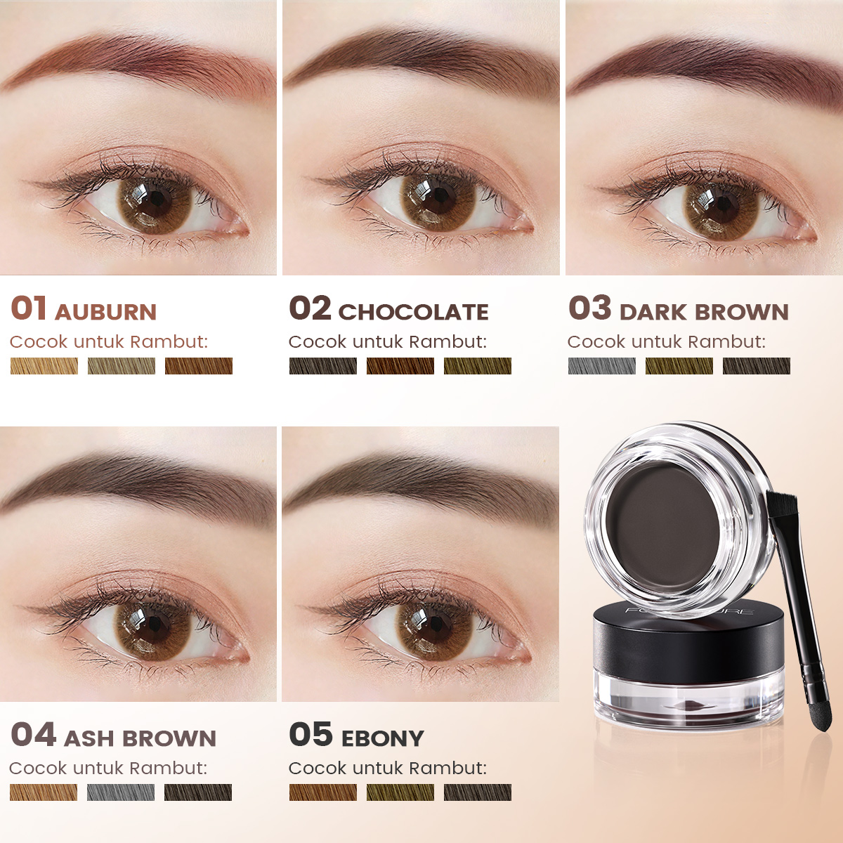 FOCALLURE 5 Colors Eyebrow Cream Gel Makeup With Brush Eyebrow Powder ...