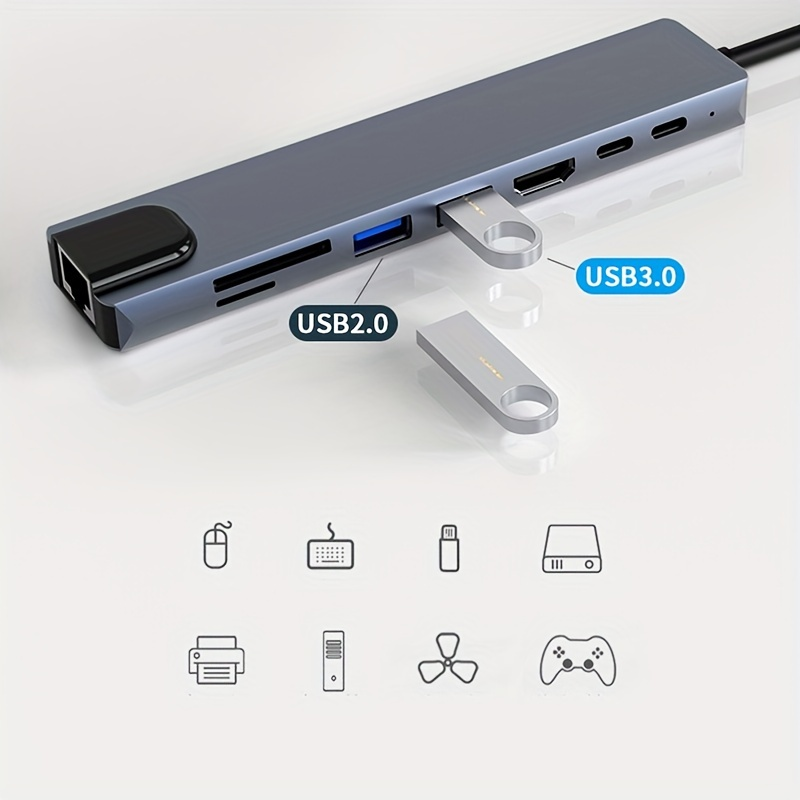 Type-C 8-in-1 Hub USB Card Reader 100Mbps Network Expansion Dock Laptop ...