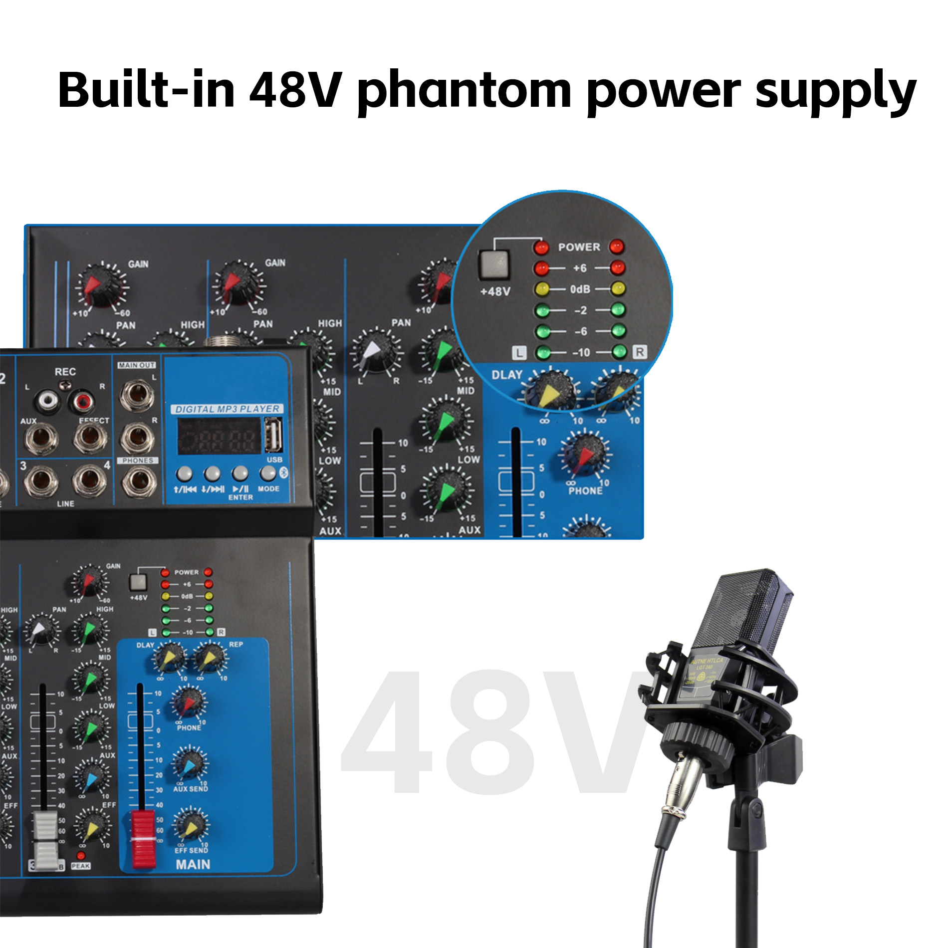 Professional Mixer audio F4/F7 4/7Chan MP3 player-with USB port Bluetooth amplifier mixer ...