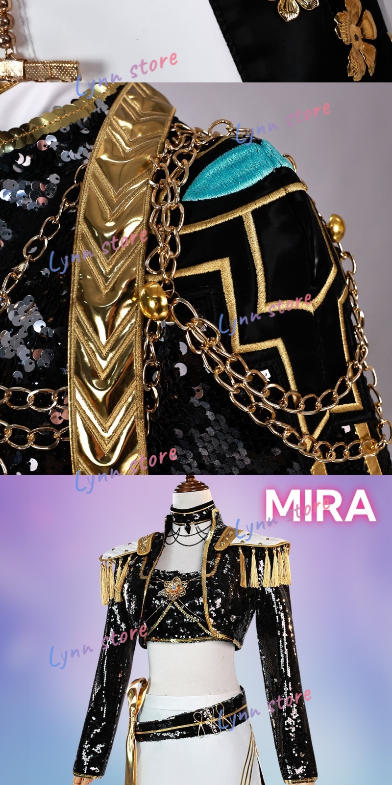 XS-3XL RUMI ZOEY MIRA Cosplay Black Gold Suit&Wig KPOP DEMON HUNTERS ...