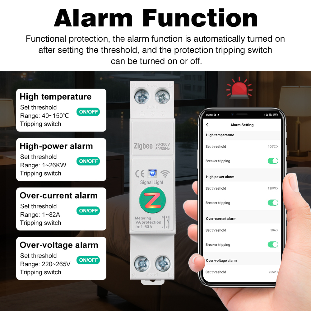 TUYA 63A WiFi MCB Smart Circuit Breaker Over Current Under Voltage Protection Power Metering ...