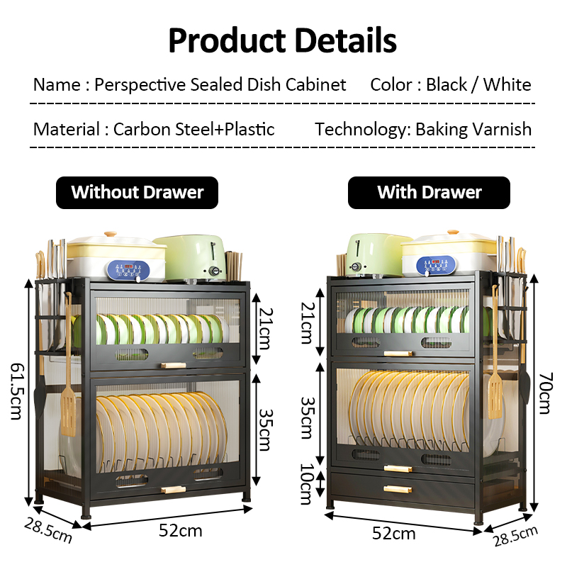 LivinEase Dish Storage Cabinet Pullable Rack Detachable Water Tray ...