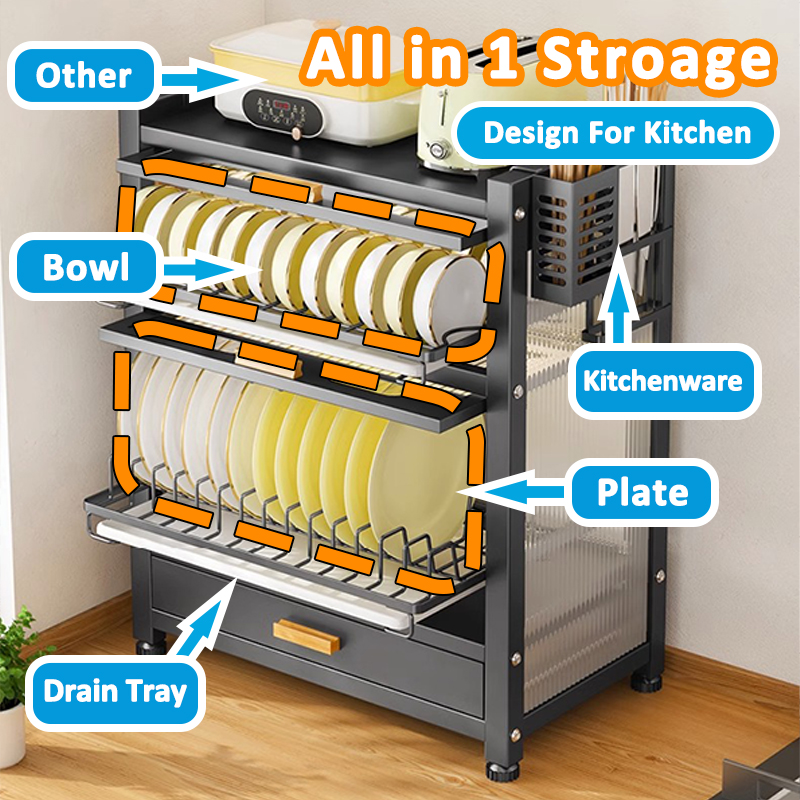 LivinEase Dish Storage Cabinet Pullable Rack Detachable Water Tray ...