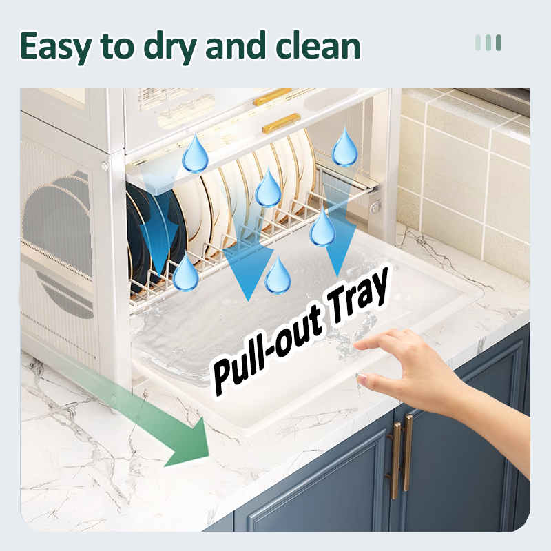 LivinEase Dish Storage Cabinet Pullable Rack Detachable Water Tray ...