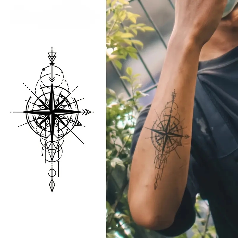 Compass Men and Women Waterproof Fake Tattoo Realistic Temporary Arm ...