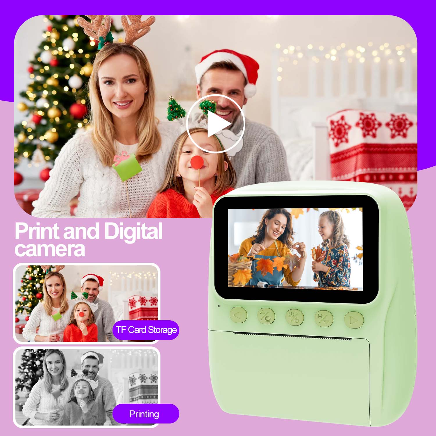 Kids Camera with Instant Print, 1080P HD Video Recording, Built-in ...