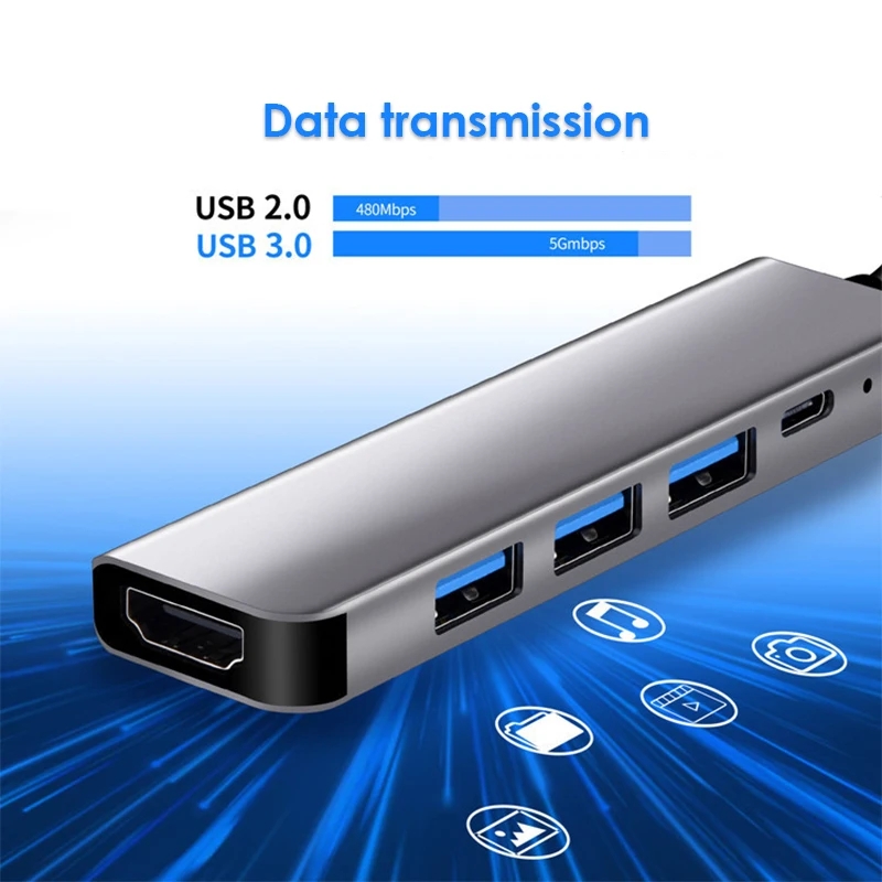 Type C 5 in 1 Docking Station with 4K HDMI Output and USB Ports for ...