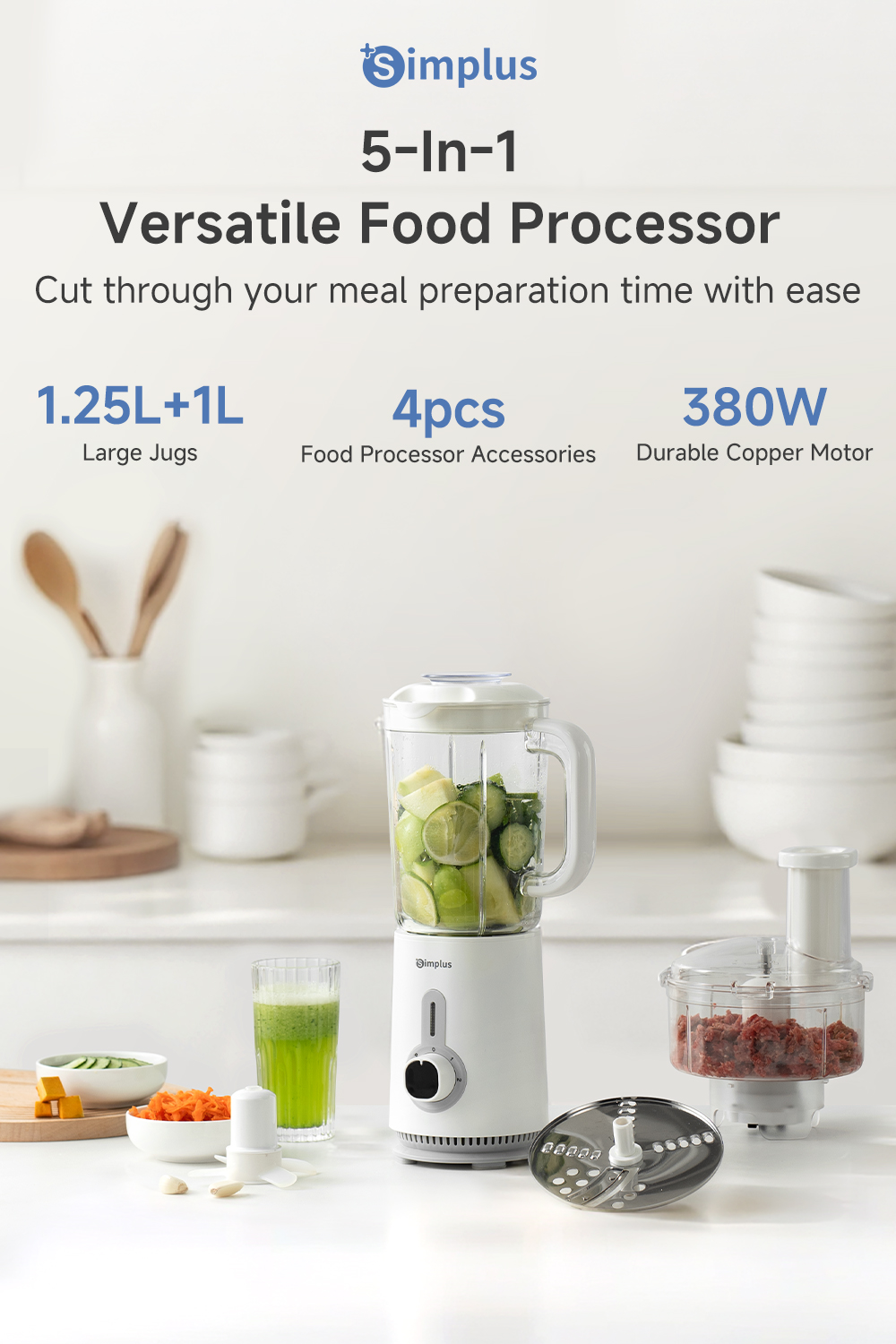 Simplus 3 in 1 Blender And Food Processor For Kitchen For Smoothies ...