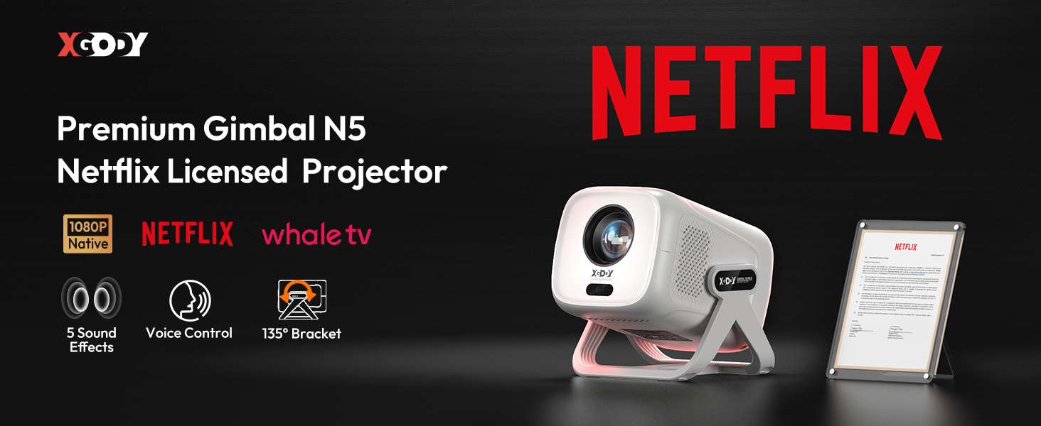 【Netflix Official Certified】XGODY Gimbal N5 Projector Ultra HD Home ...